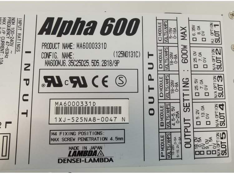 Lambda Alpha 600 Power Supply PN MA6000331D for FCR Velocity-U